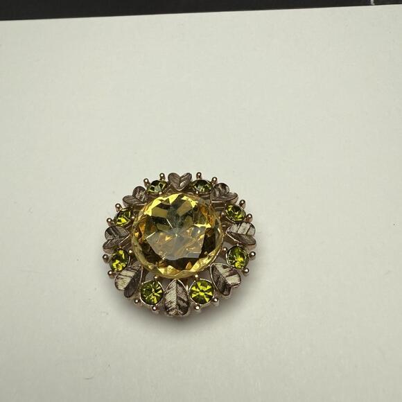 Avon | Jewelry | Avon Round Yellow Green Rhinestone Gold Tone Signed ...